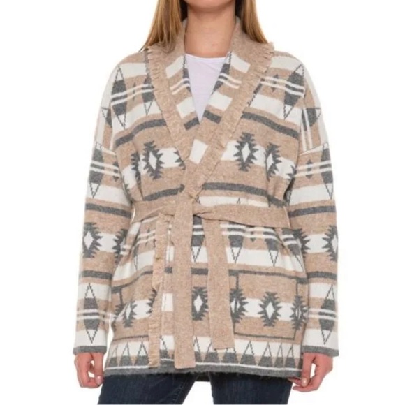 Tahari | Sweaters | Tahari Soft And Cozy Belted Aztec Cardigan Cafe Au ...